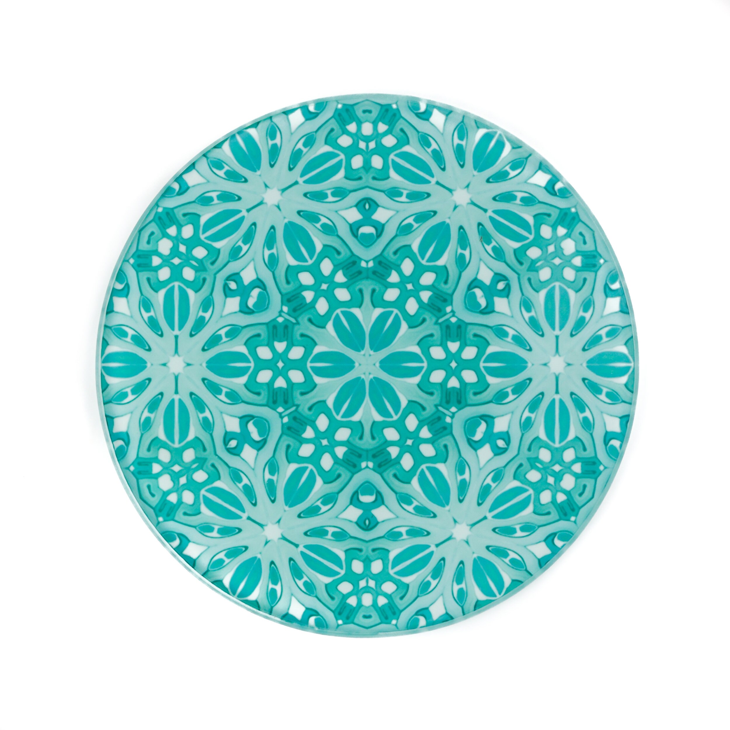 Pretty Coaster Set - Quality Glass Hand Printed Coaster. Turquoise and ...