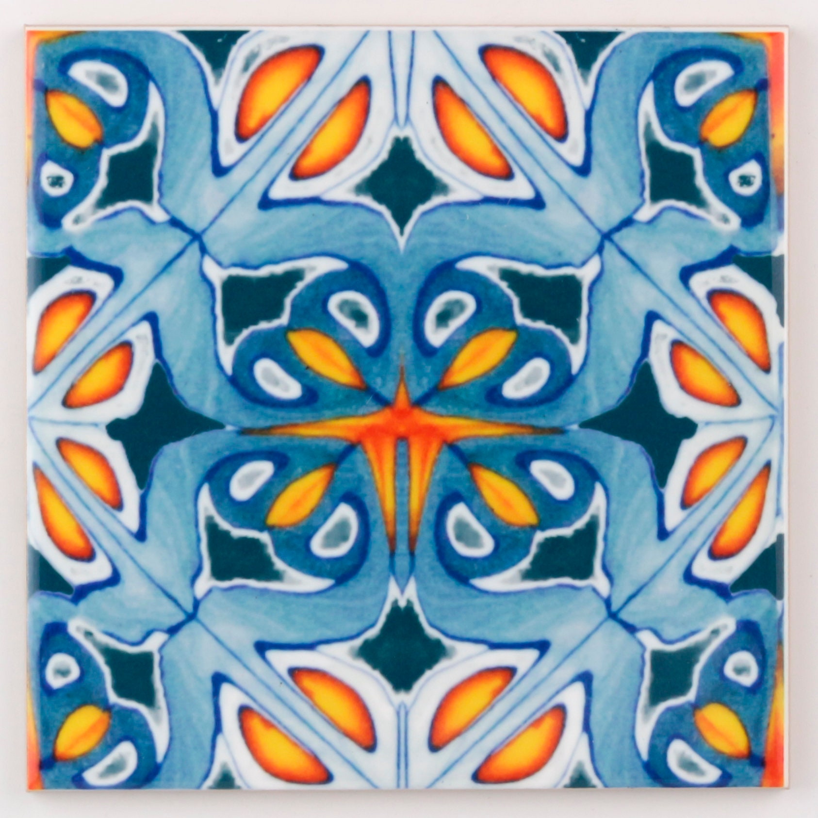 Orange and Blue Kitchen Tiles, Ethnic Decor, Moroccan Tiles, 10cm ...