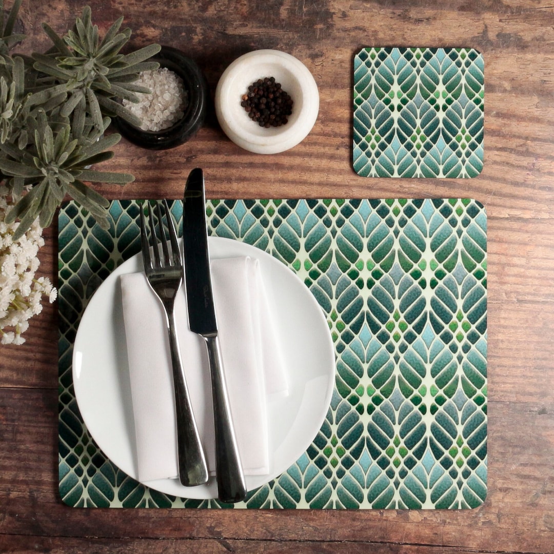 Art Nouveau Placemat, Original Muted Greens Trees Table Mat, Cork ...