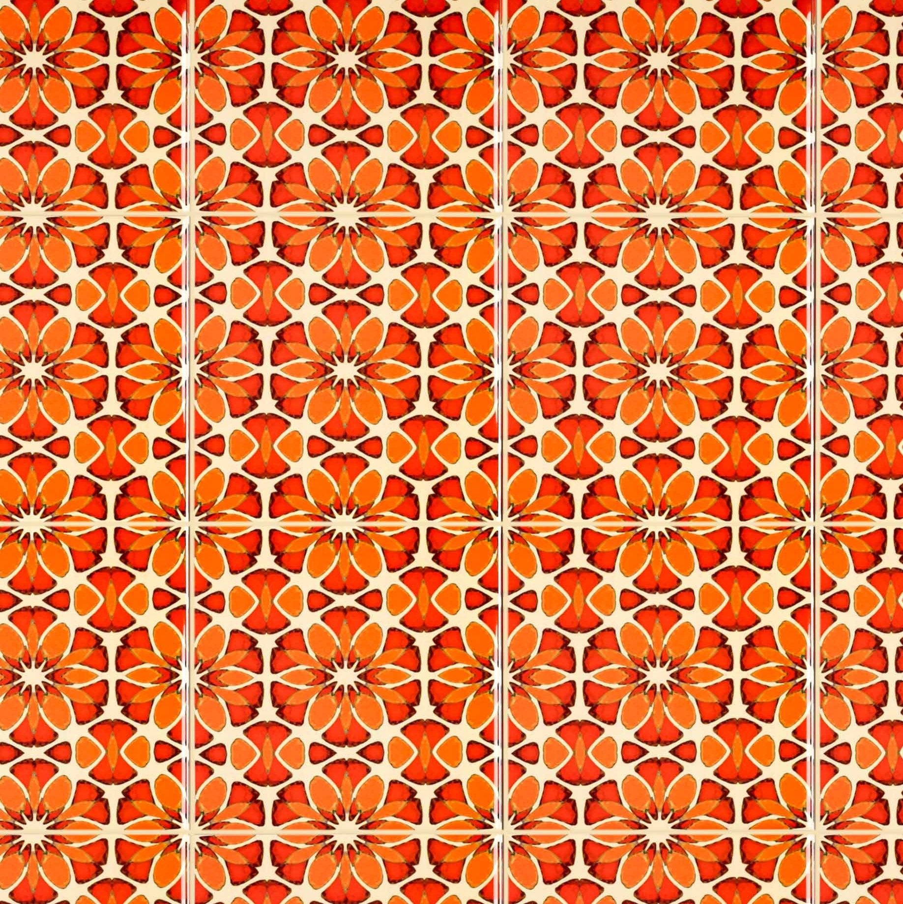 Moroccan Flower Tiles, Arts and Crafts Tiles, Orange Apricot Cream ...