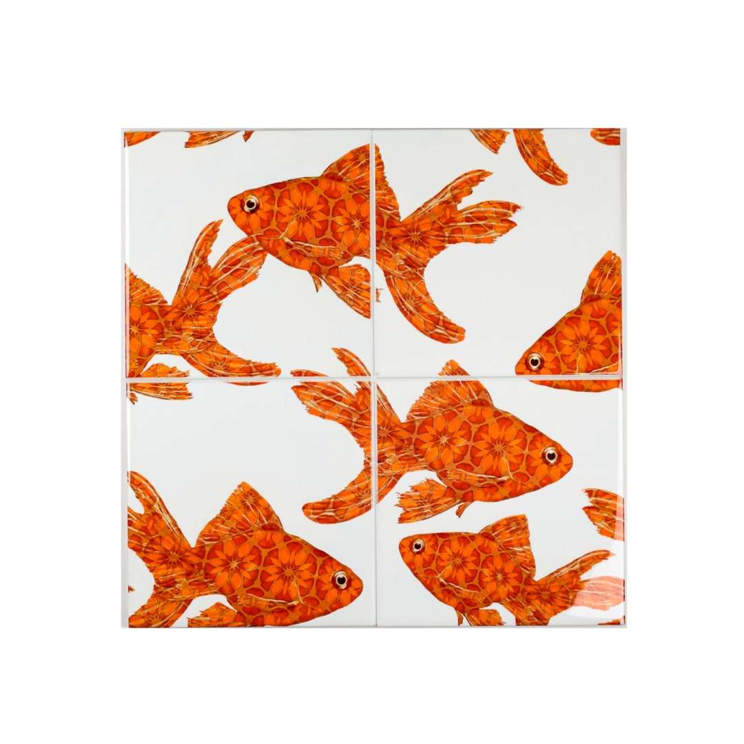 Goldfish Tiles, Set of 4 Feature Wall Ceramic Tiles, Dramatic ...
