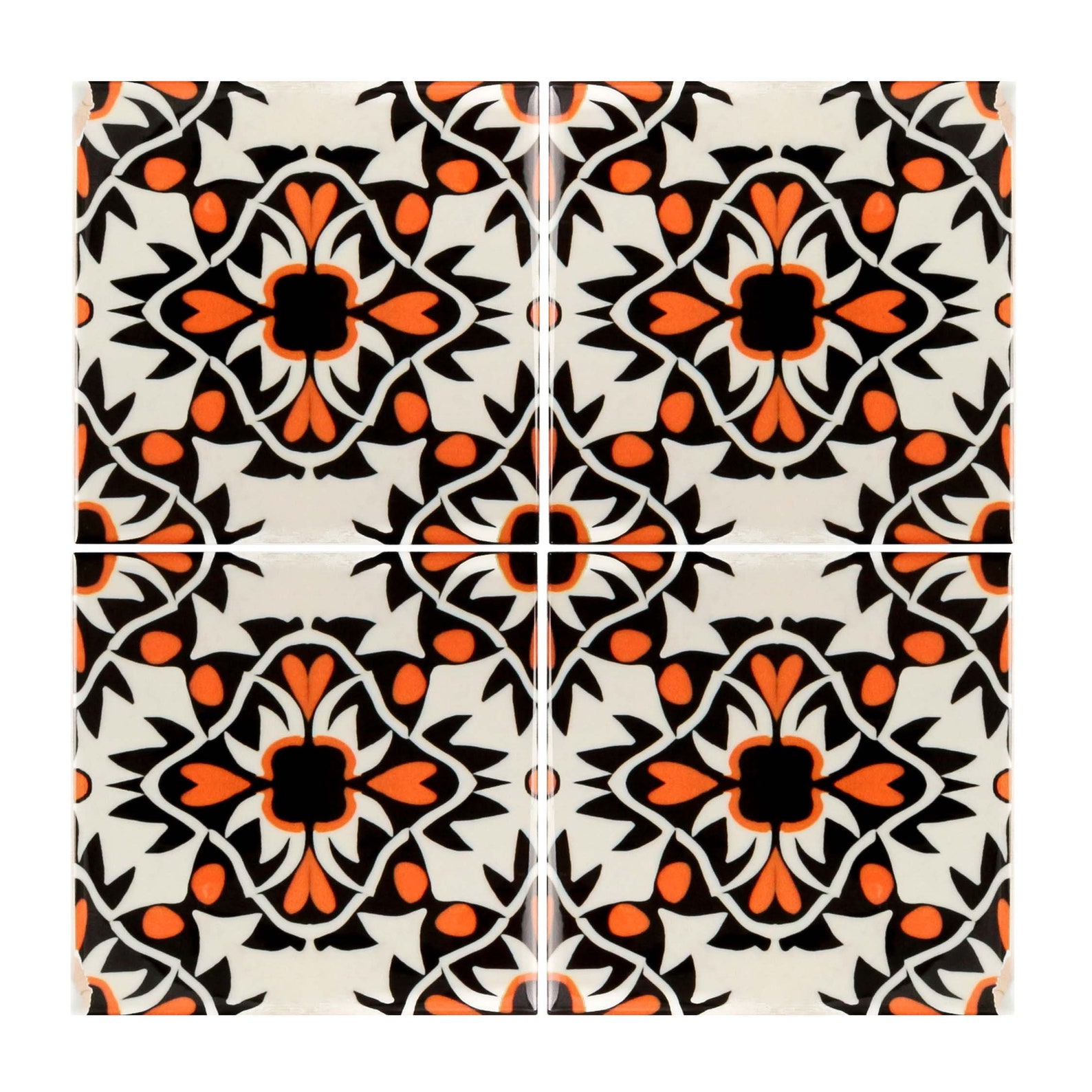 Mexican Style Ceramic Splashback Tiles, Orange Black Cream Kitchen ...