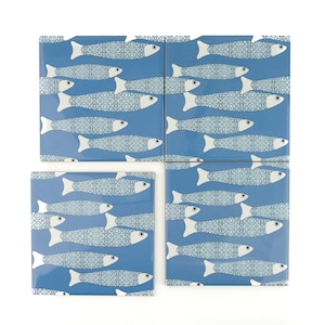 Sky-blue Fish Tile, Ocean Tile Feature Wall, Fish Decor, Pattern ...