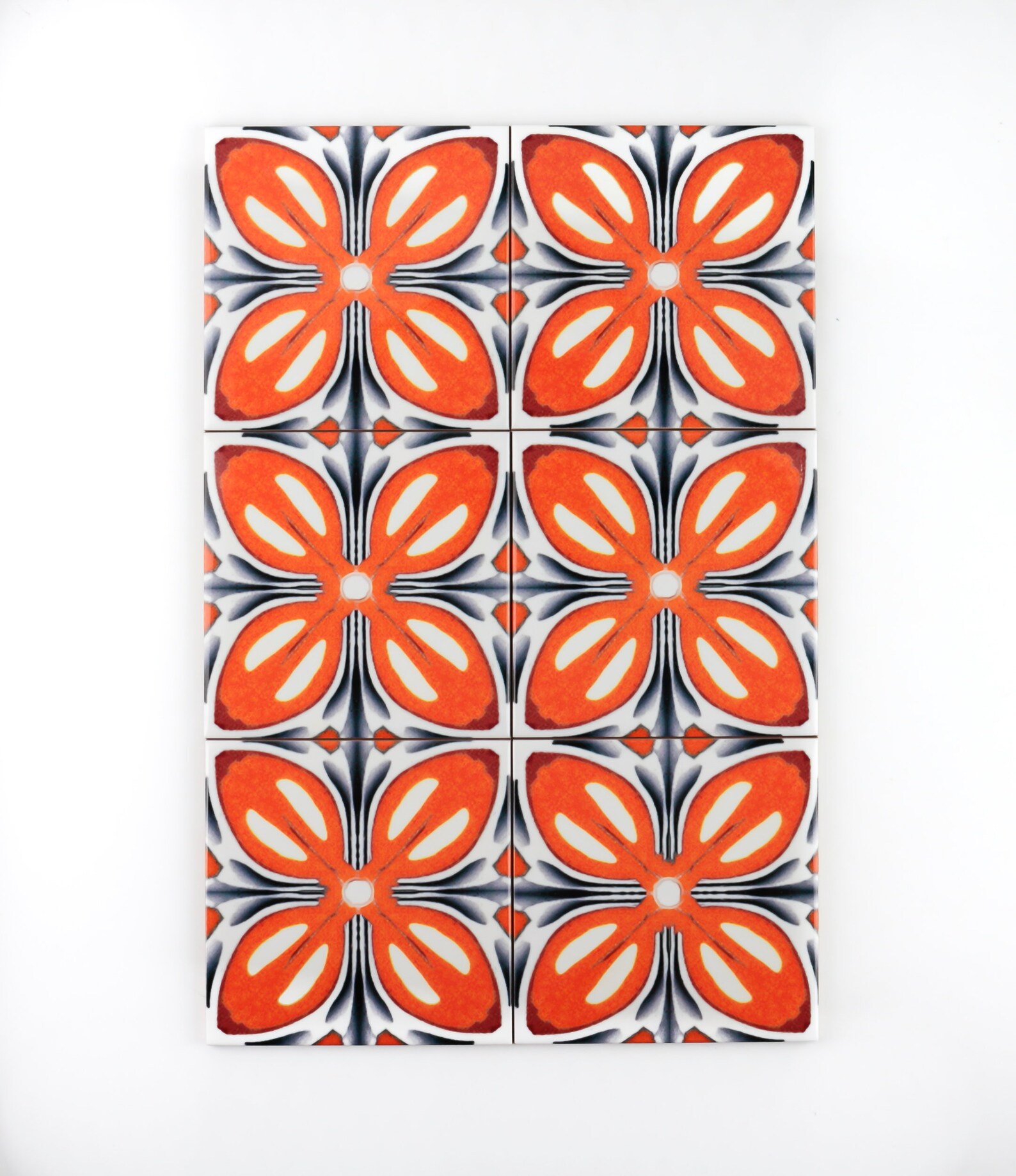 Orange Grey Flower Tiles Vibrant Splashback Kitchen Tiles 4 | Etsy