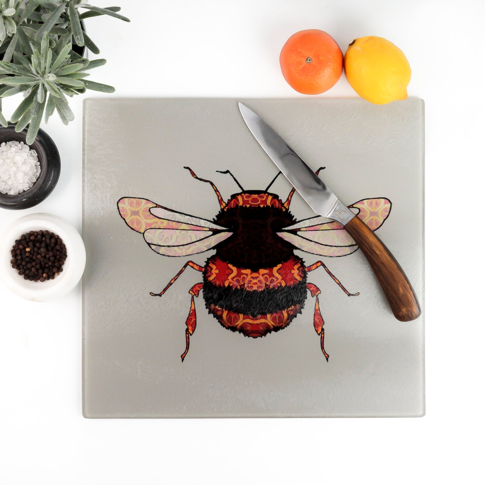 Bumble Bee Kitchen Chop Board Red Cream Heatproof Pan Stand - Etsy
