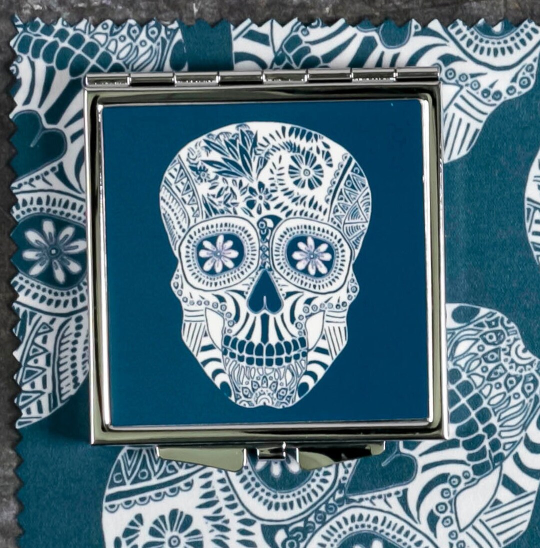 Blue Skull Compact Folding Mirror Day of the Dead Gift Small Makeup ...