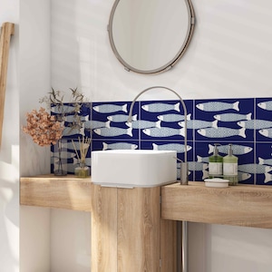 Navy Blue Ocean Shoal Tile, Bathroom Border Tile, Beach House Tile ...