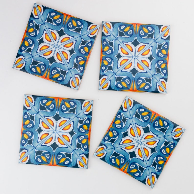 Cheerful Orange & Indigo Ceramic Tiles 10cm Square Spanish - Etsy UK