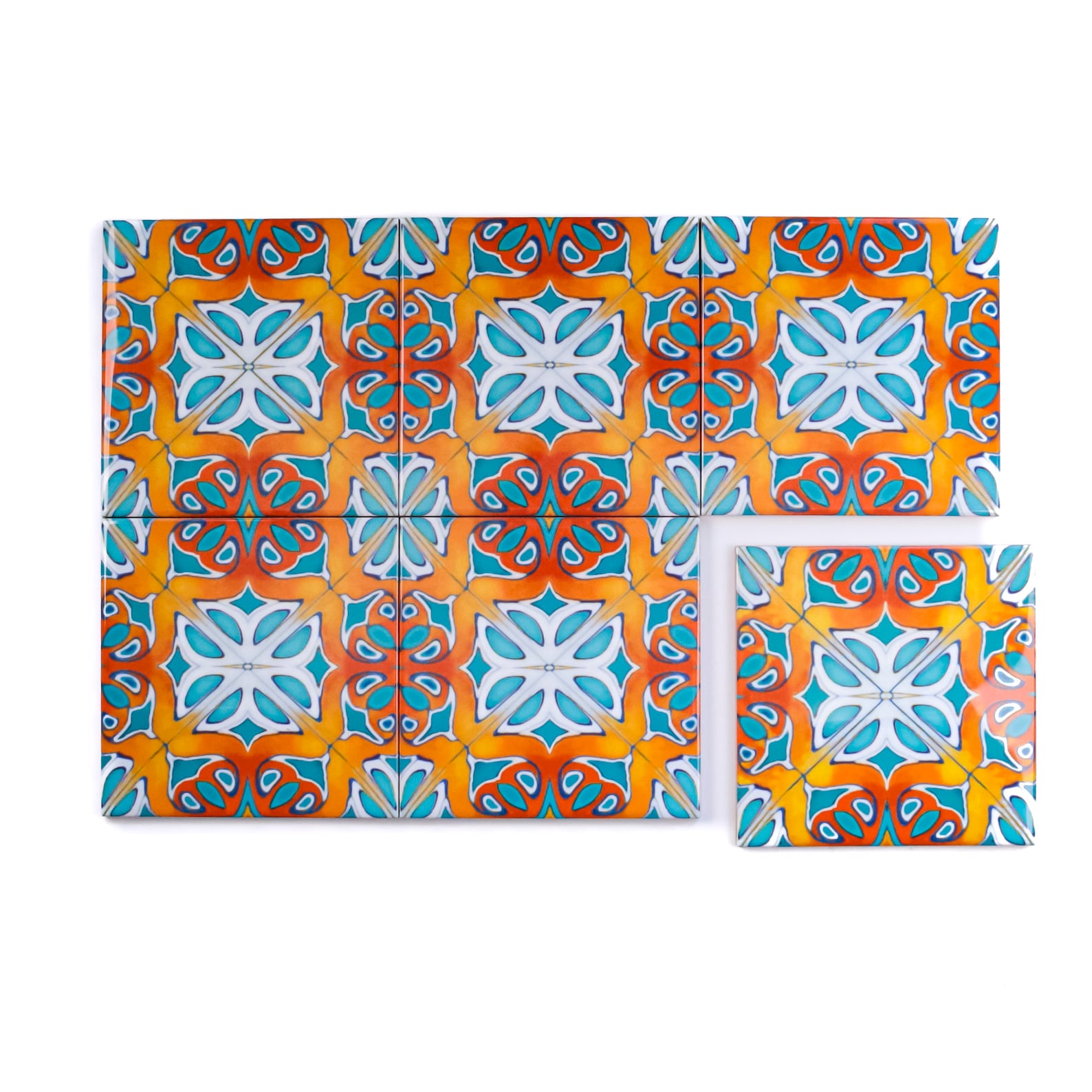 Colourful Moroccan Tiles, Handprinted Blue Orange Ceramic Tiles, Rustic ...