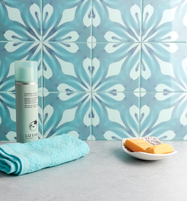 Aqua Blue Green Large Pattern Tiles Watercolour Tiles - Etsy