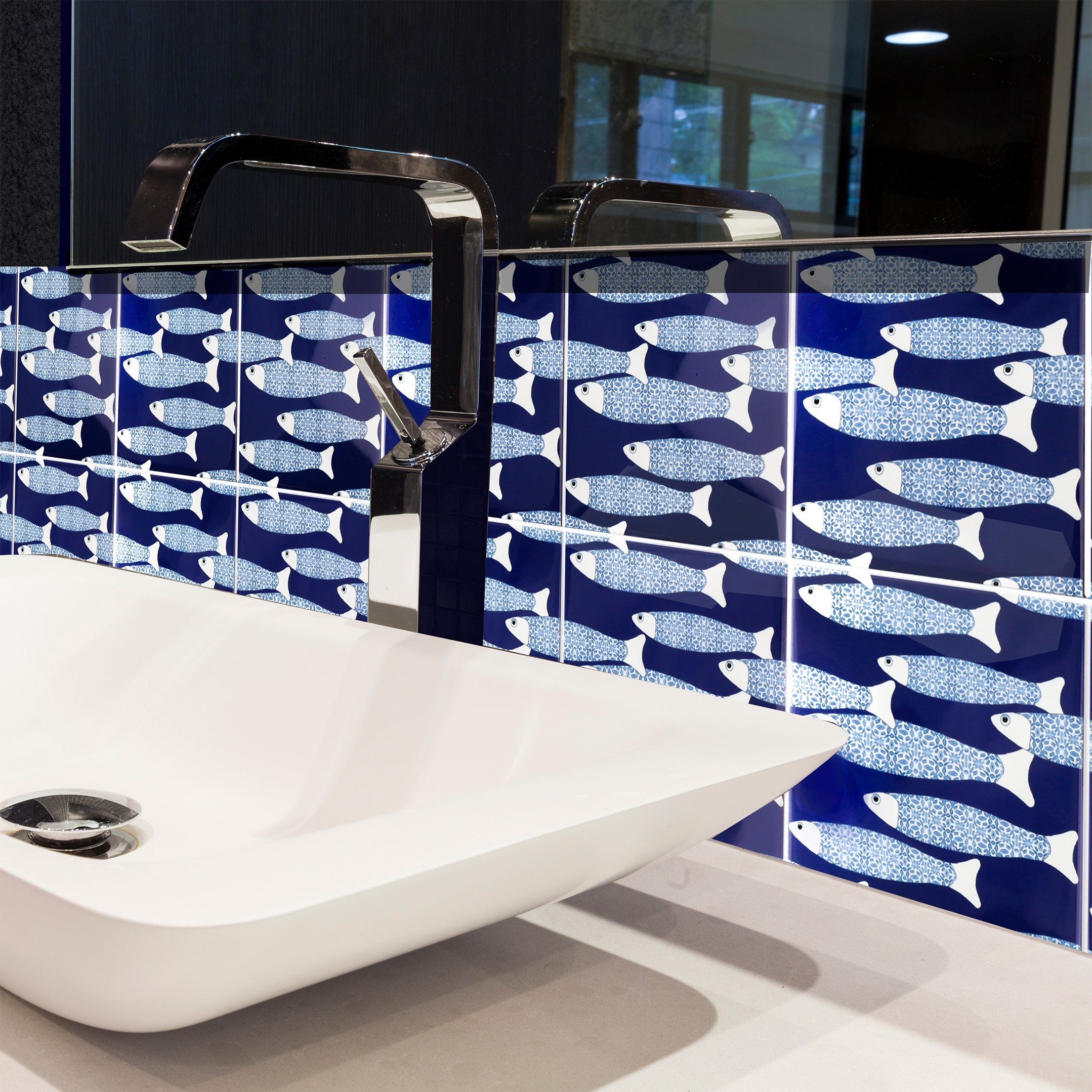 Navy Blue Fish Tile Ocean Tile Feature Wall Fish Decor | Etsy UK