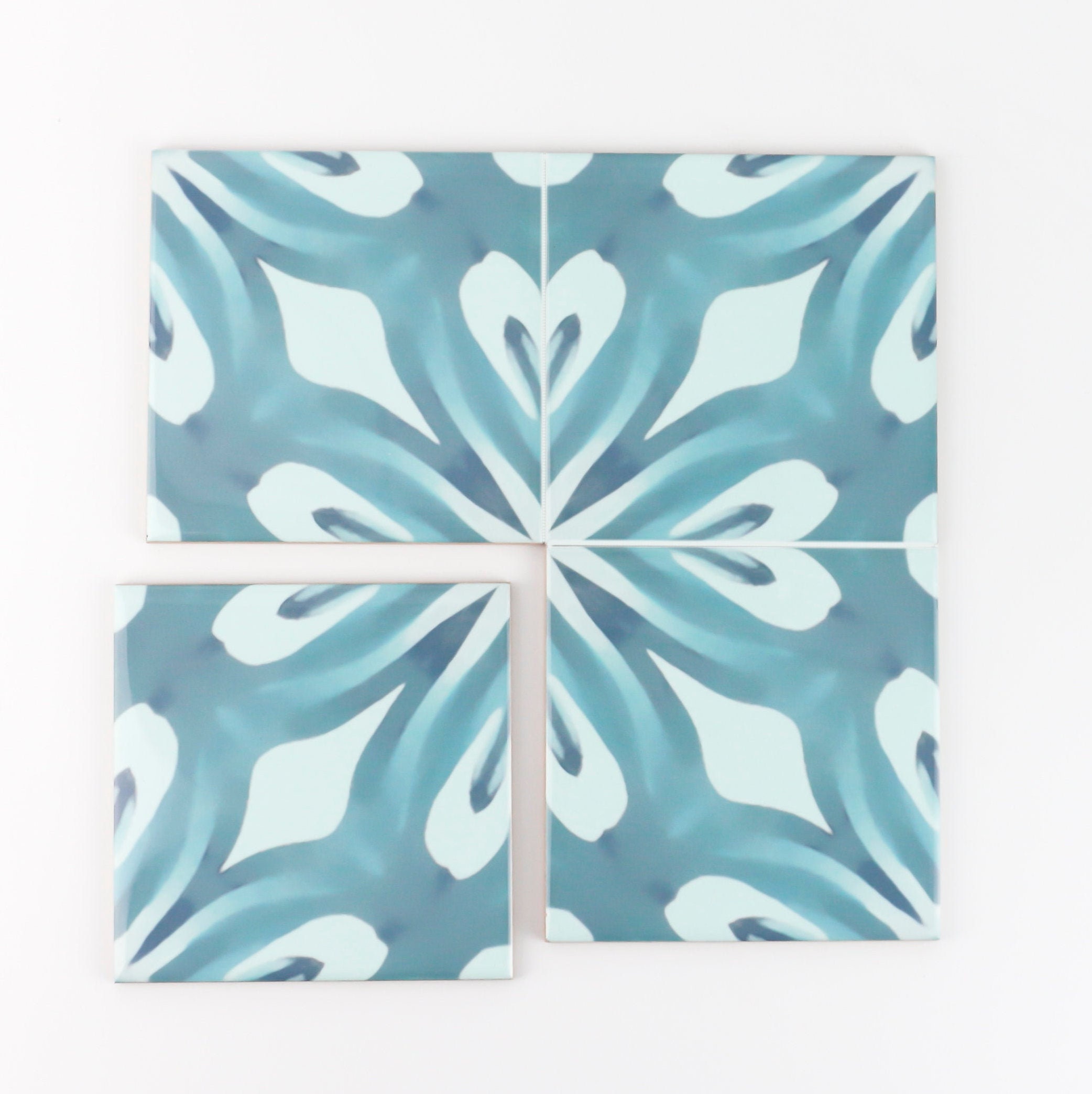 Aqua Blue Green Large Pattern Tiles, Watercolour Tiles, Decorative ...