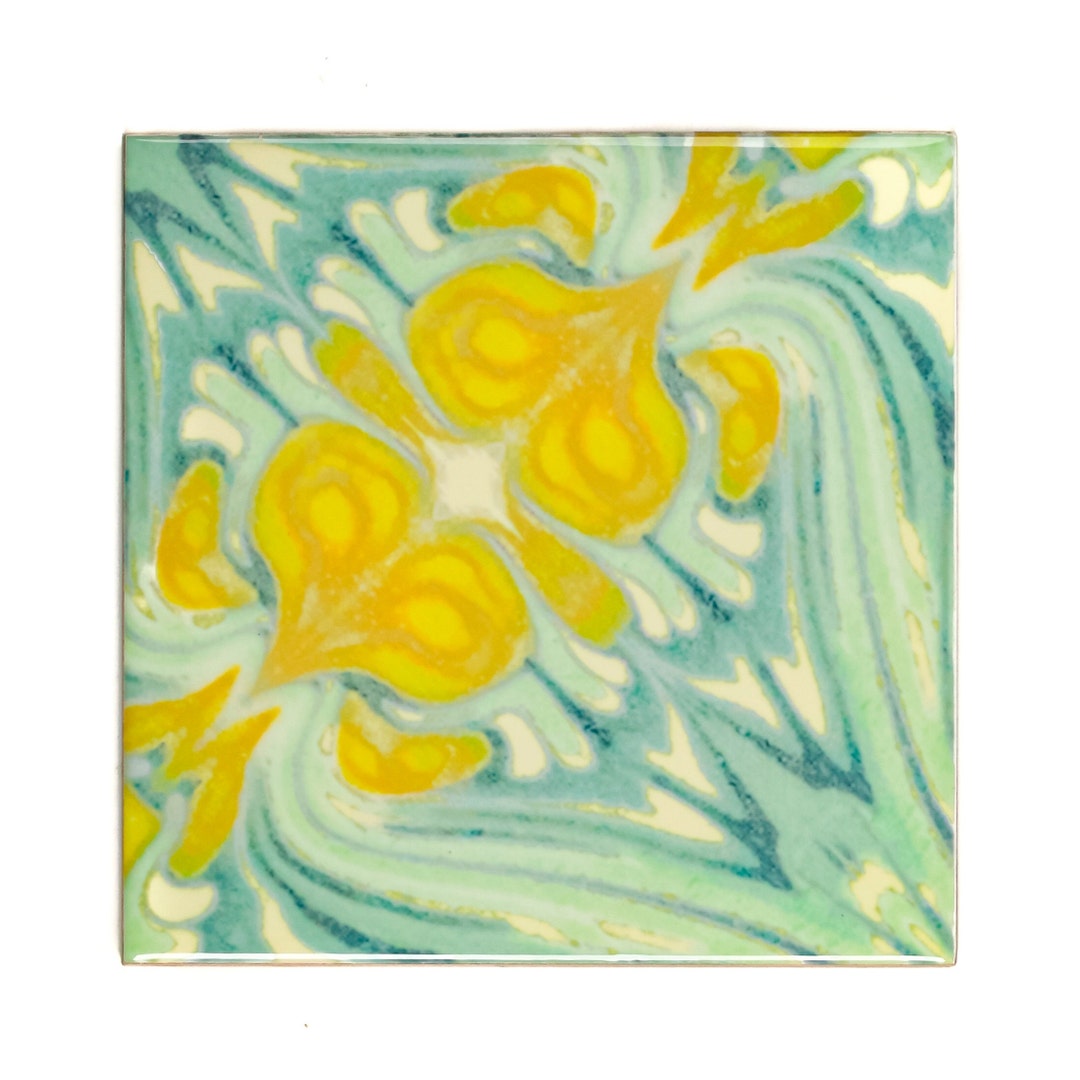 William Morris Vintage Tiles, Retro Yellow Green Tiles, Tiles for Aga ...