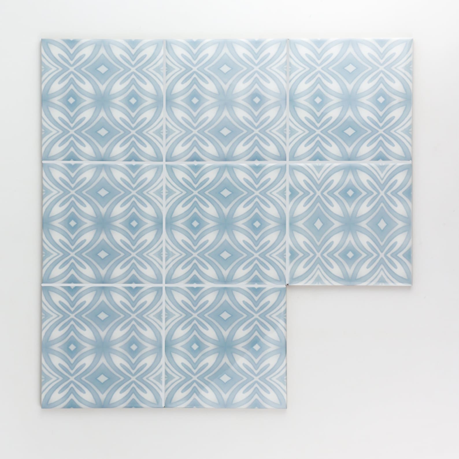 Pale Blue and Grey Hand Printed Ceramic Tiles, 10cm 4 Inch Decorative ...