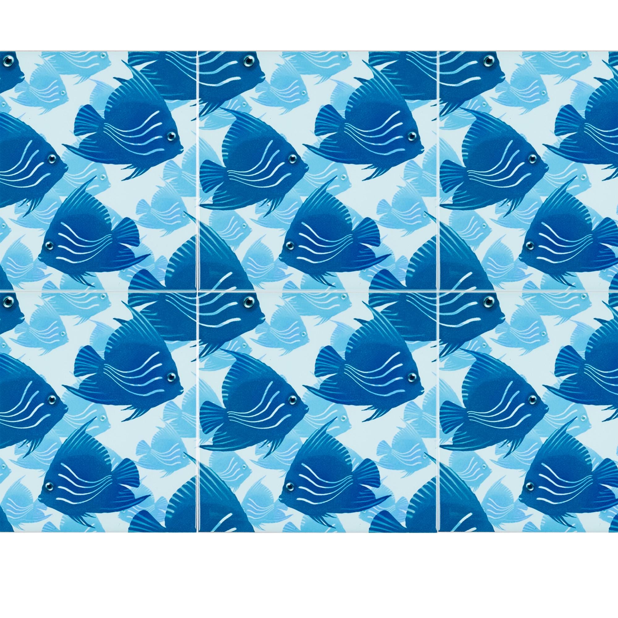 Blue Fish Shoal Tile, Ocean Tile Feature Wall, Beach House Fish Decor ...