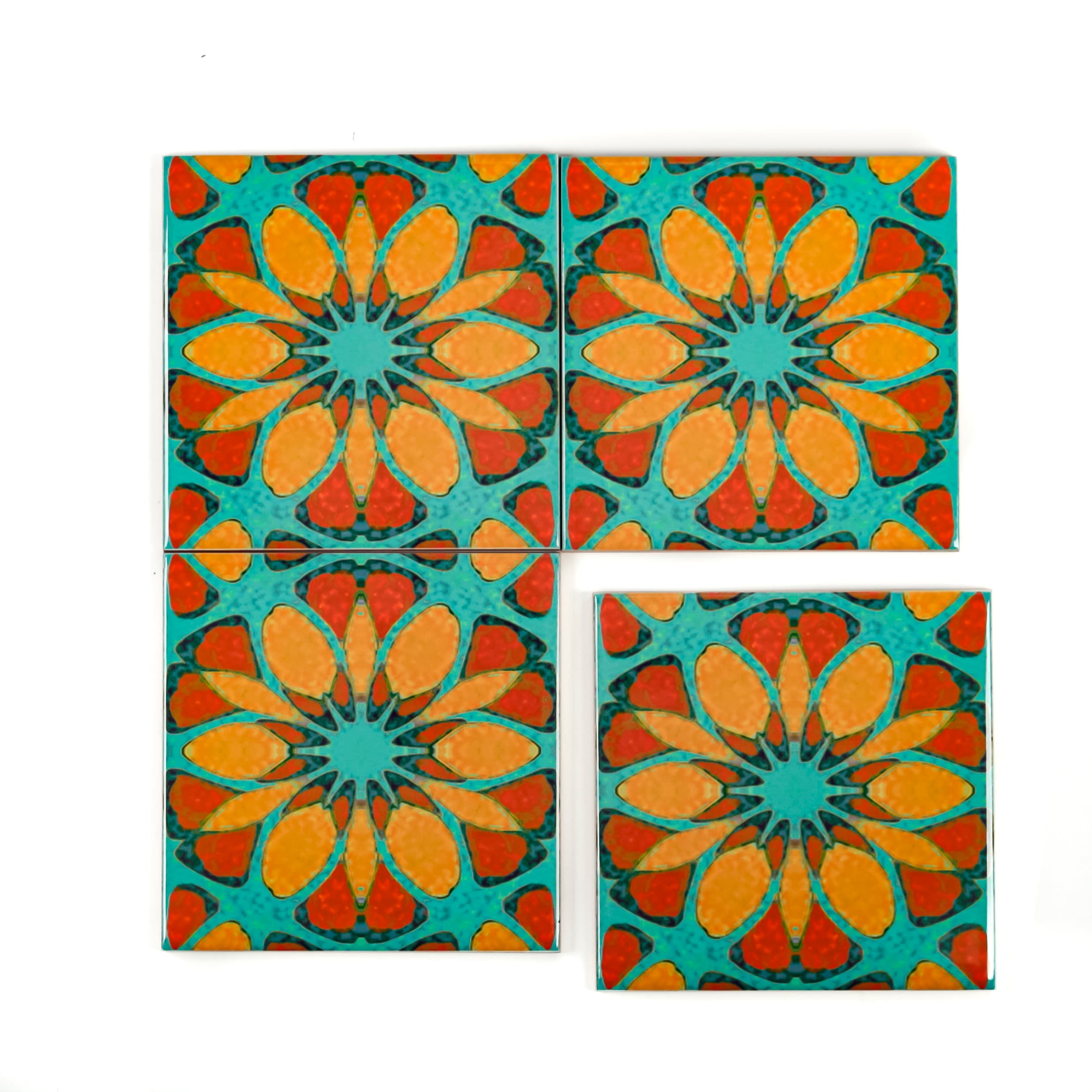 Moroccan Flower Tiles, 6 Inch Blue Orange Ceramic Tiles, Colourful ...