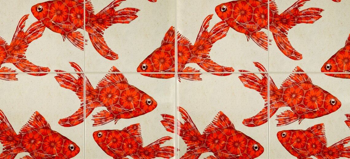Goldfish Tiles Set of 4 Feature Wall Ceramic Tiles Dramatic - Etsy
