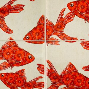 Goldfish Tiles, Set of 4 Feature Wall Ceramic Tiles, Dramatic ...