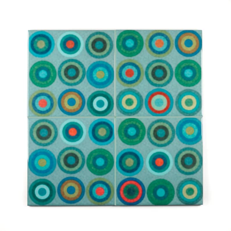 Blue Green Circle Tiles Modern Abstract Designer Decor - Etsy