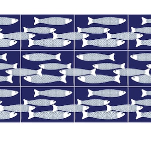 Navy Blue Ocean Shoal Tile, Bathroom Border Tile, Beach House Tile ...