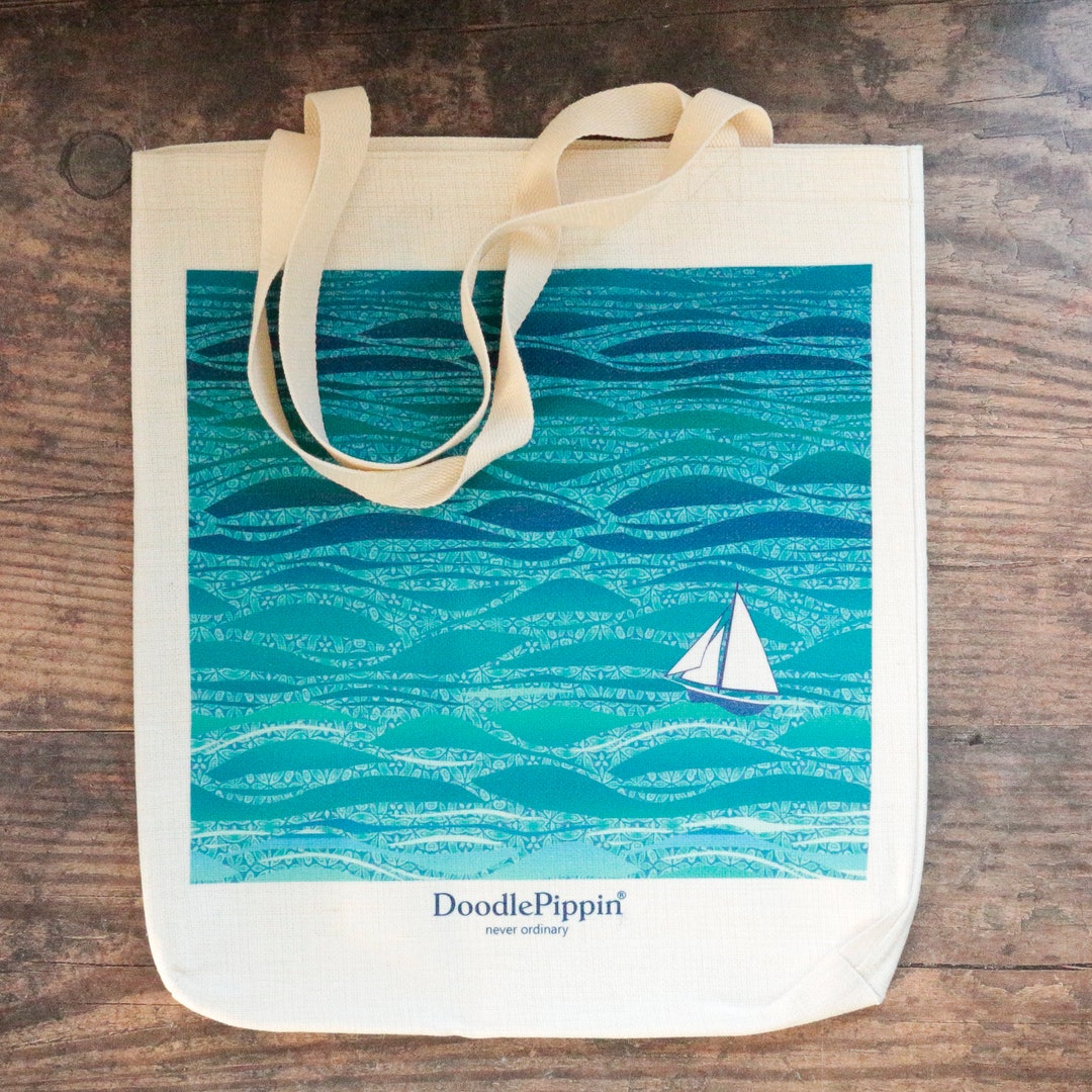 Caribbean Sailing Tote Bag, Ocean Shoulder Bag, Handprinted Linen ...