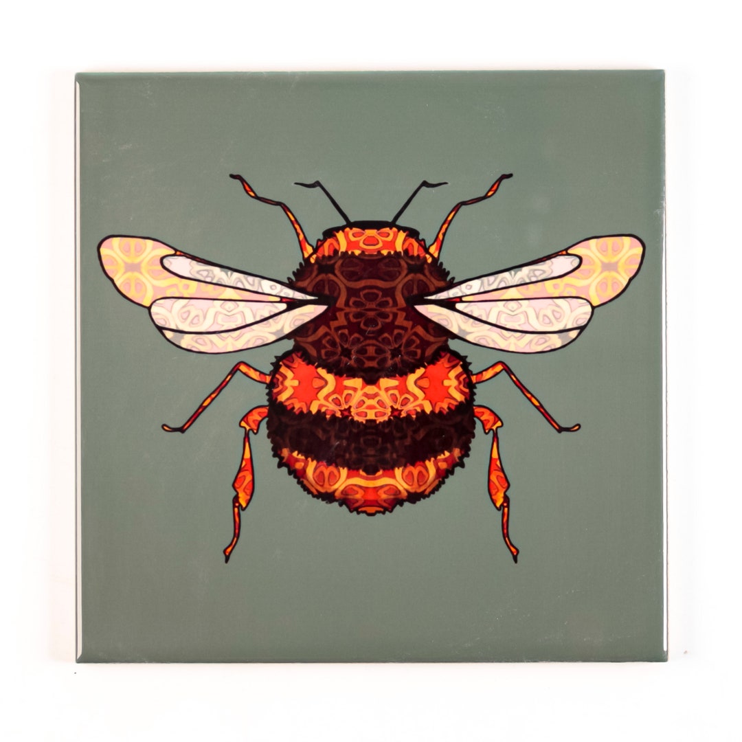 Bee Tile - Red Bumble Bee , Feature Wall, Wildlife Decor, Pattern ...