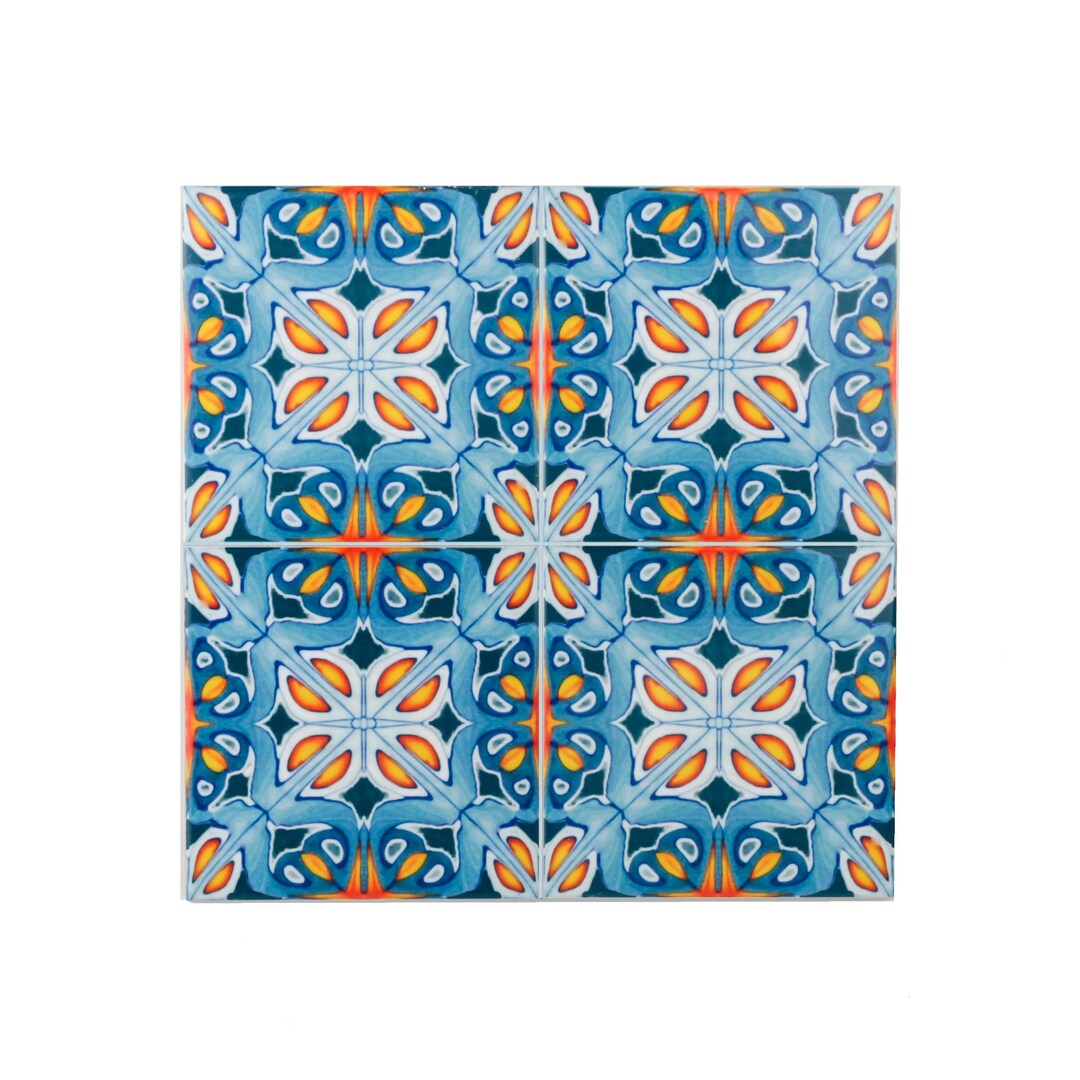 SET of 20 Spanish Talavera Tiles, FREE UK Delivery. Orange and Blue ...