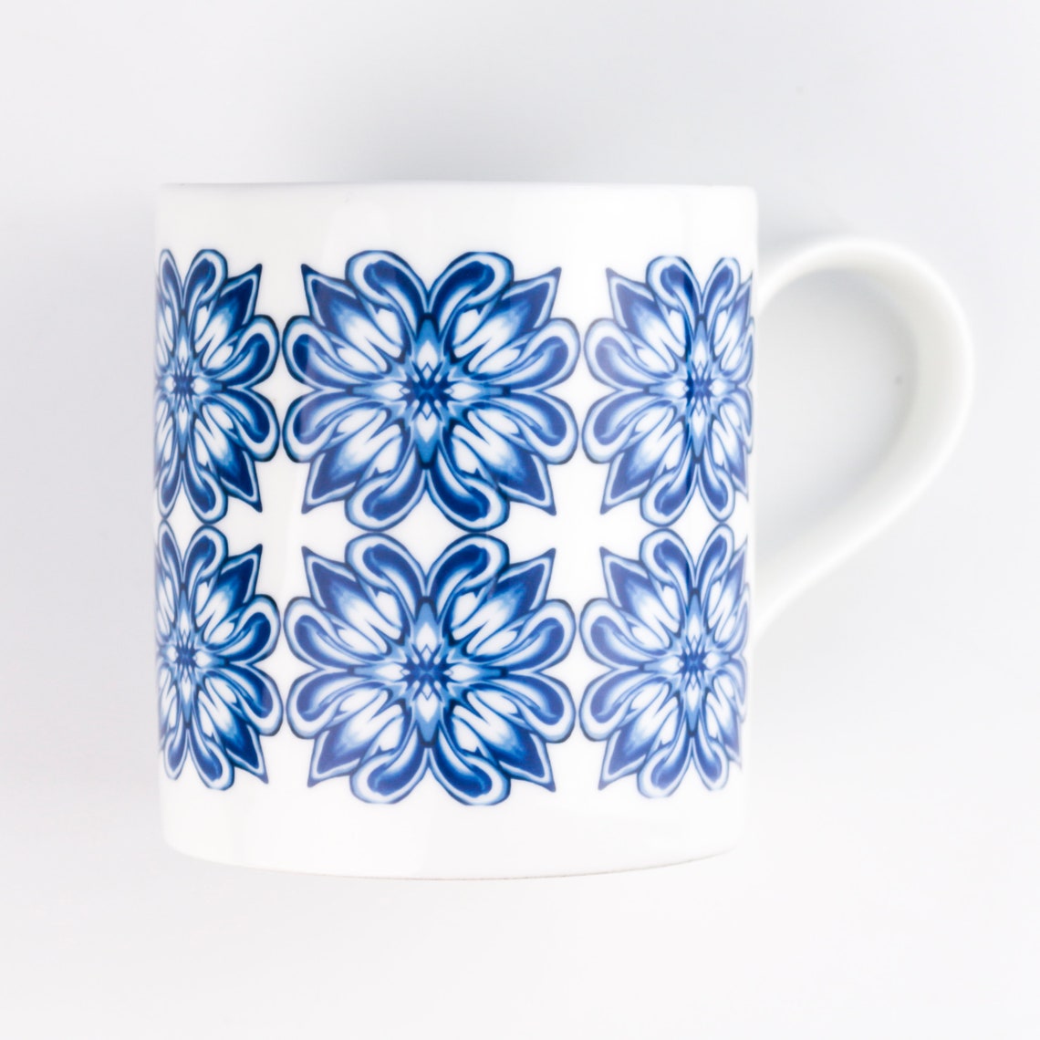 Large Blue Bone China Mug - Pretty Flower Design - Navy Blue and White ...