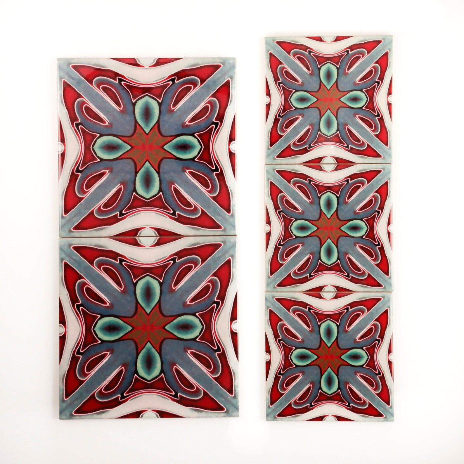 SET of 20 Deep Red Victorian Ceramic Tiles Beautiful Twining | Etsy