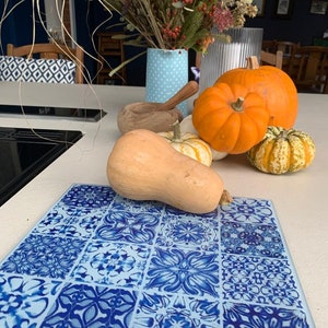 Blue & White 'mixed Tiles' Chop Board, Dutch Delft Worktop Protector ...