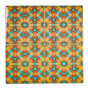Moroccan Flower Tiles, 6 Inch Blue Orange Ceramic Tiles, Colourful ...