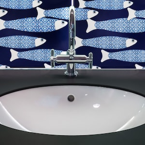 Sky Blue Fish Tile Panel - Ocean Tile - Feature Wall Tile Mural - Set ...