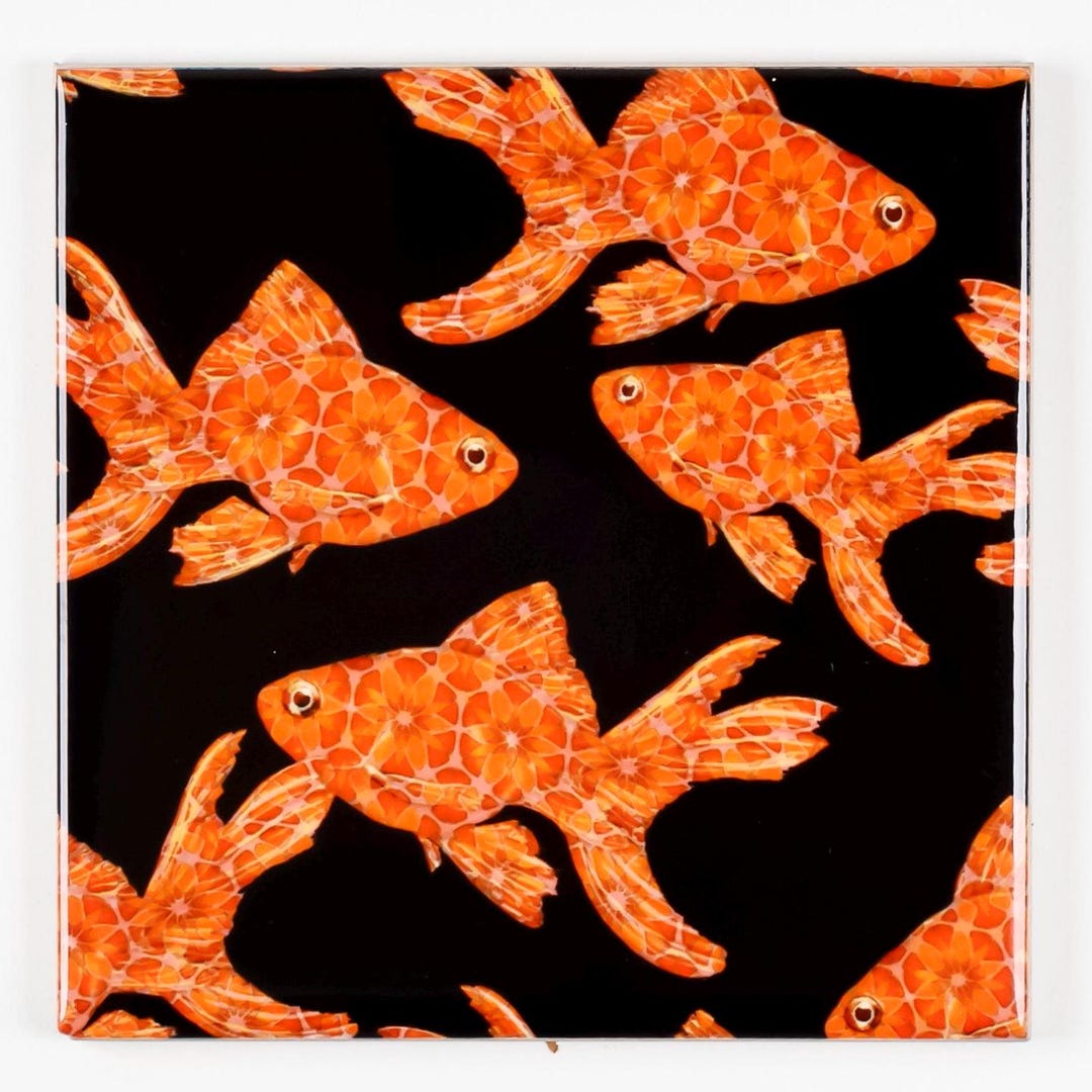 Goldfish Ceramic Tiles, Orange Black Fish Tiles, Dramatic Back Splash ...