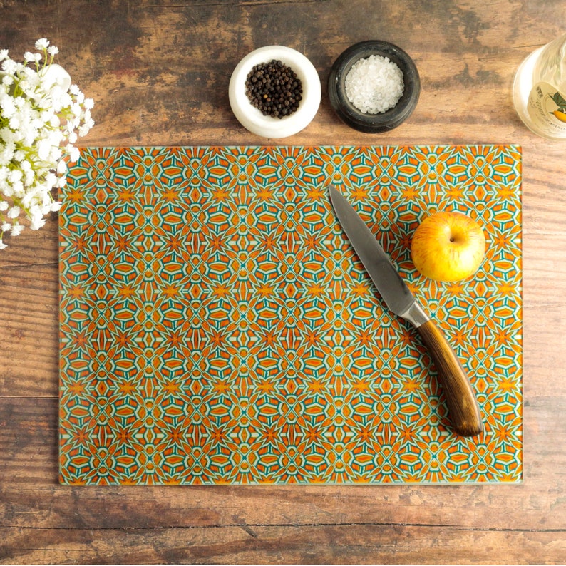 Red Orange Teal Worktop Saver Handprinted Tudor Rose Design - Etsy