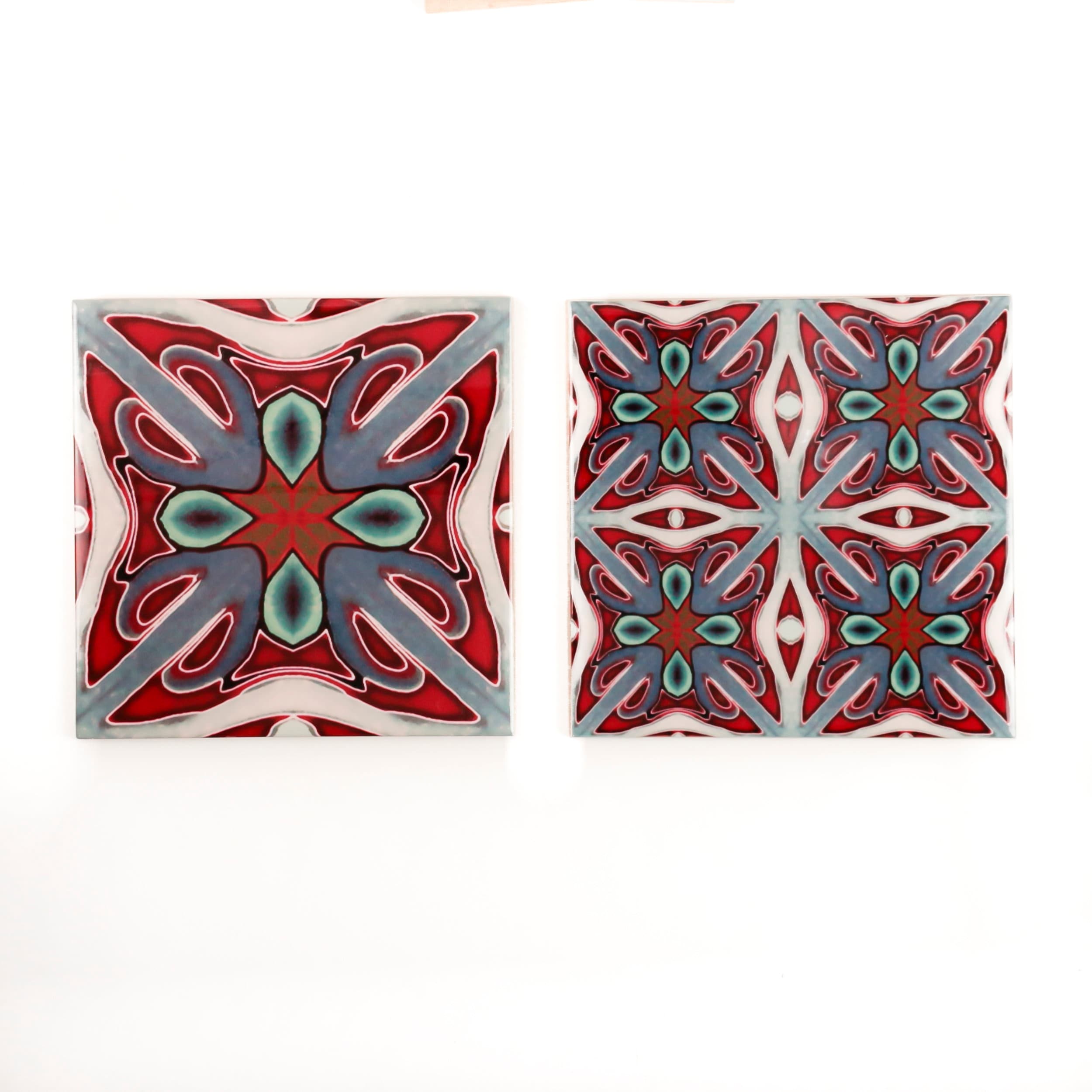 SET of 20 Deep Red Victorian Ceramic Tiles, Beautiful Twining Design ...