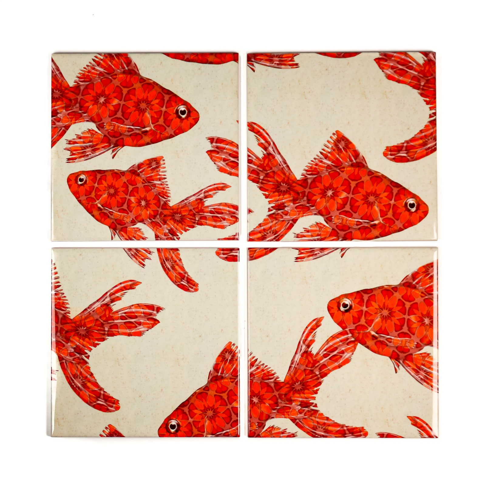 Goldfish Tiles Set of 4 Feature Wall Ceramic Tiles Dramatic | Etsy UK