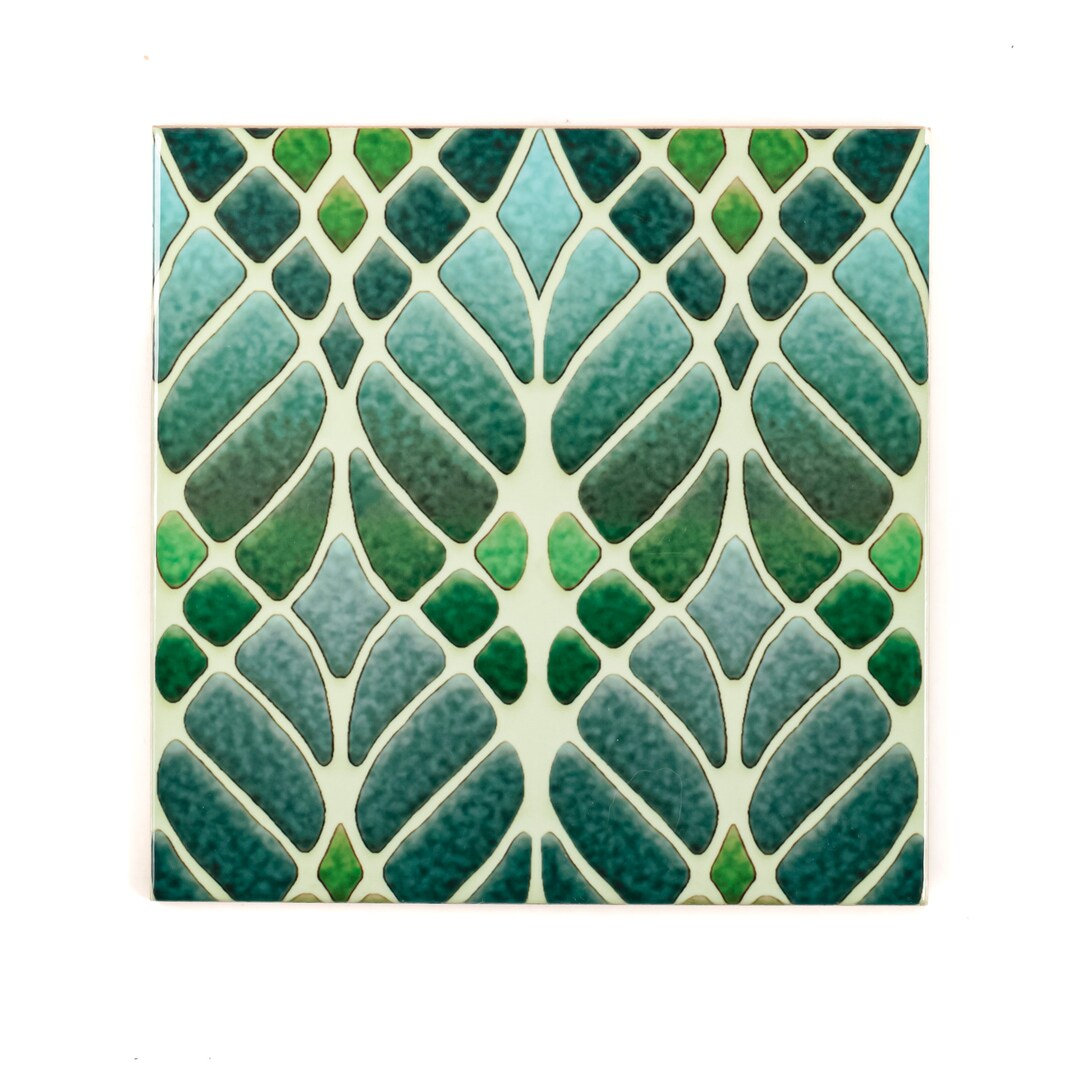 Art Nouveau Tiles, Craftsman Tile Green Blue, Colourful Handprinted ...