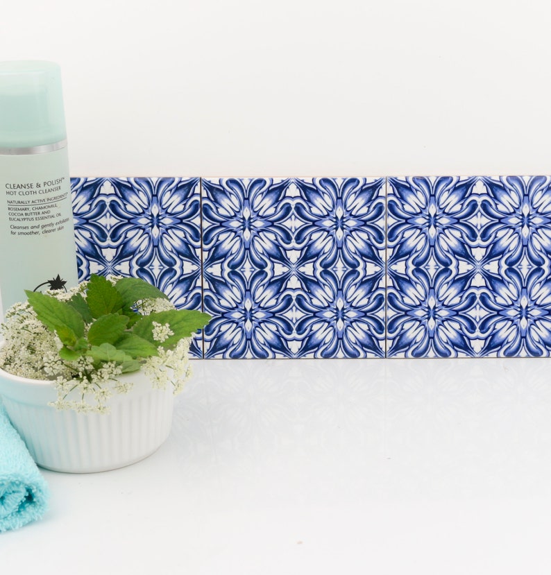 Blue Flower Tiles Victorian Edwardian Tile Navy Decorative 6 - Etsy