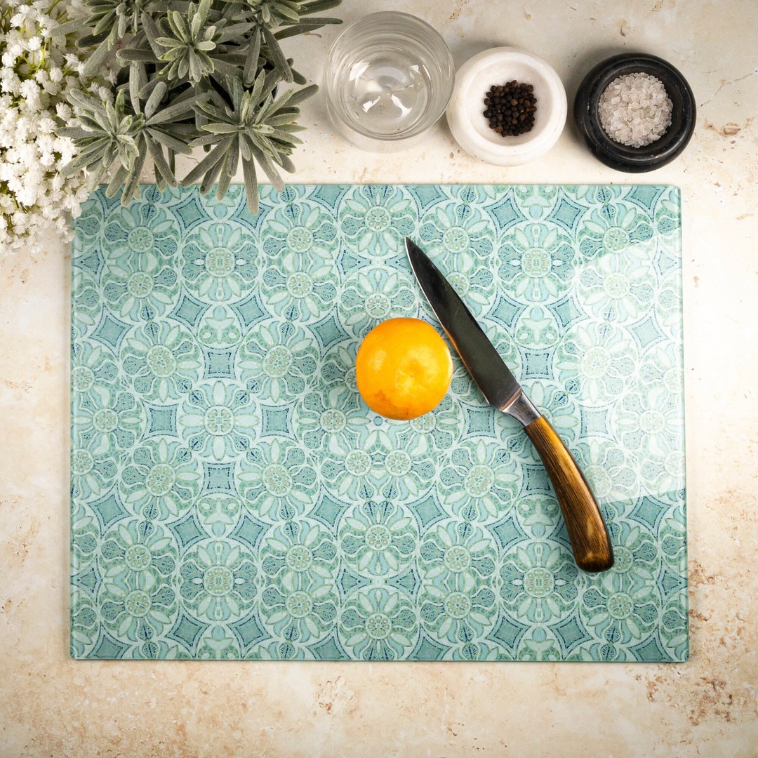 Pretty Aqua Blue Green Worktop Protector, Botanical Print, Medieval Art ...