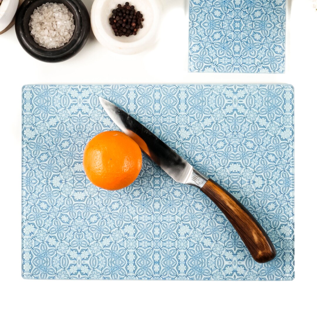 Pale Blue Kaleidoscope Worktop Saver, Delicate Floral Chopping Board ...