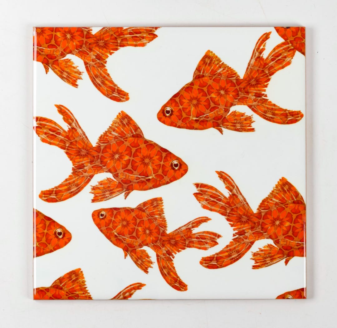 Goldfish Ceramic Tiles, Orange Red Fish Tiles, Dramatic Back Splash ...