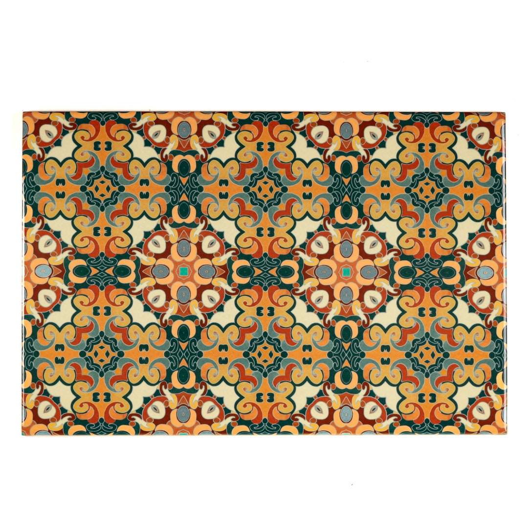 Oriental Pattern Ceramic Tile, Hand Printed Tile, Ochre Copper Red Grey ...