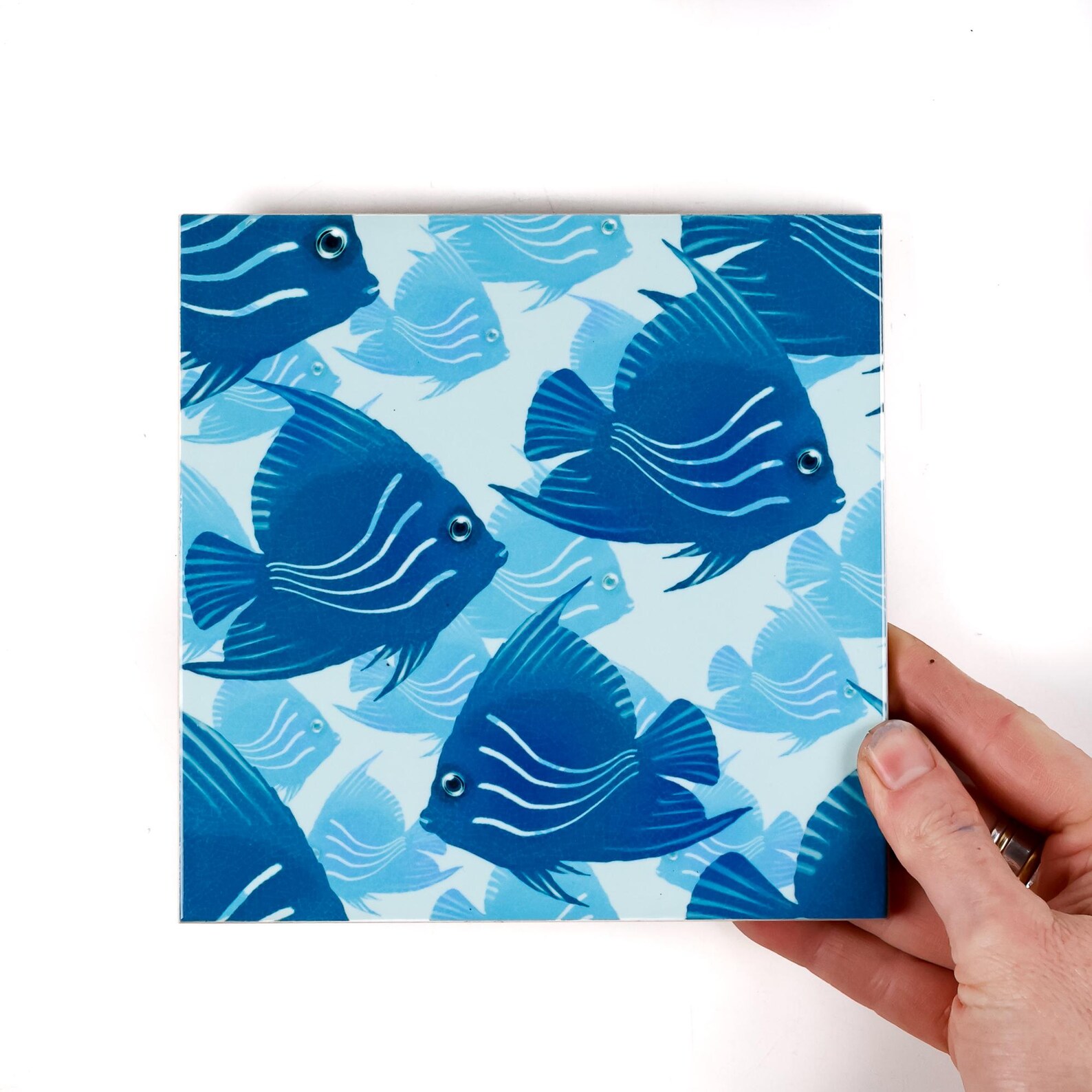 Blue Fish Shoal Tile, Ocean Tile Feature Wall, Beach House Fish Decor ...