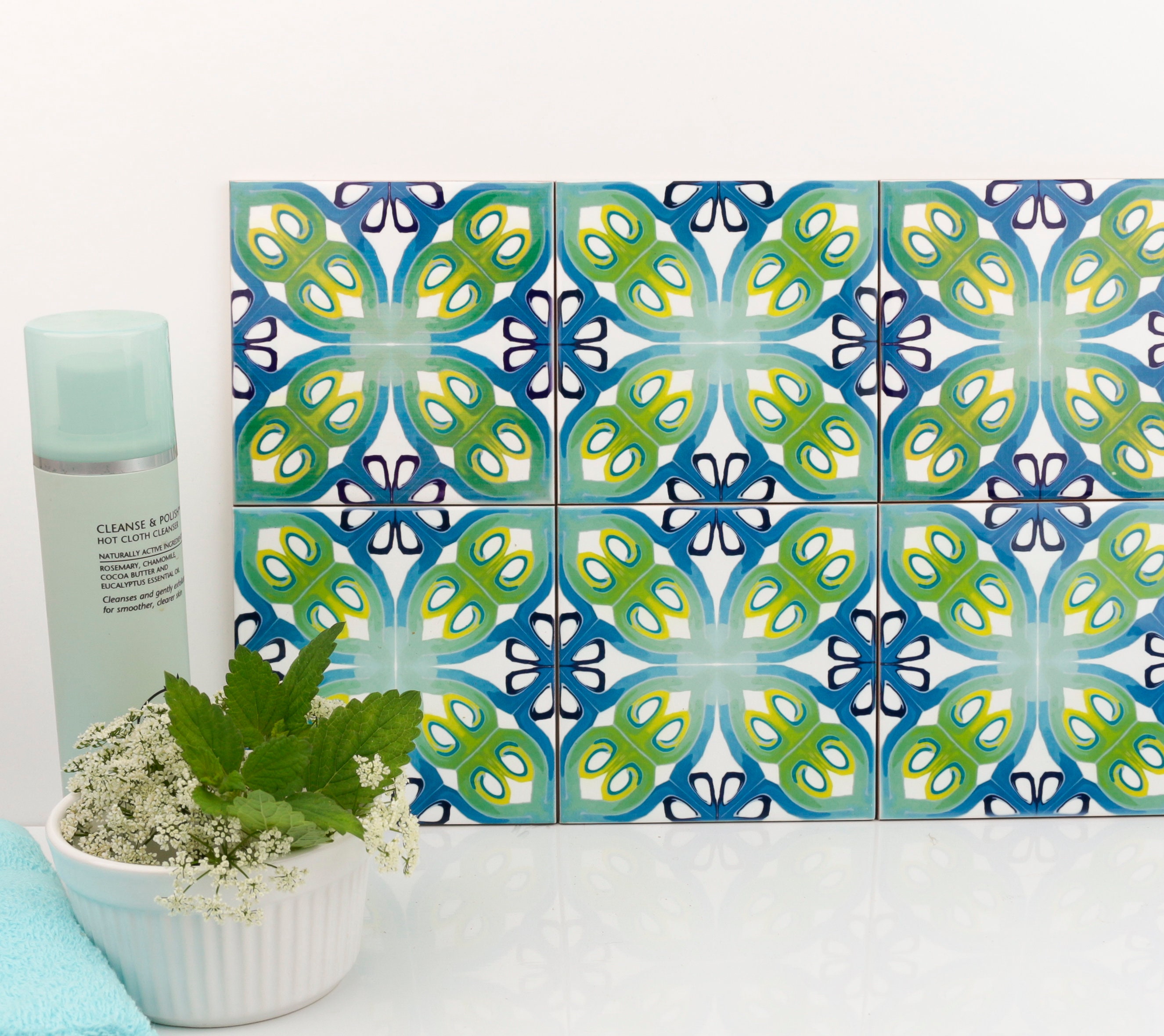 Teal Art Deco Tiles, Edwardian Fireplace Tiles, Unique Handprinted Tile ...
