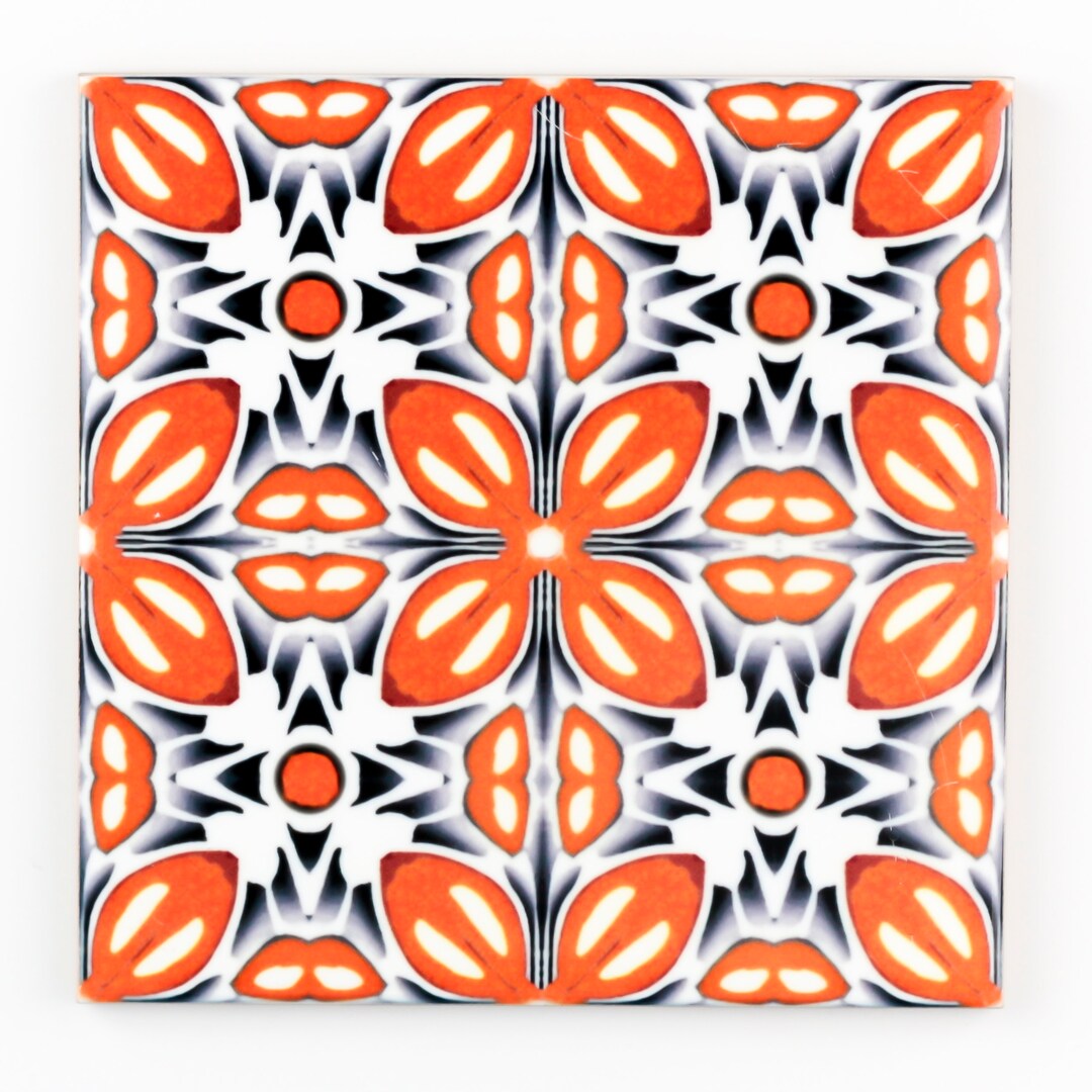 Retro Orange Flower Tiles, Ceramic Splashback Tiles, Orange Kitchen ...