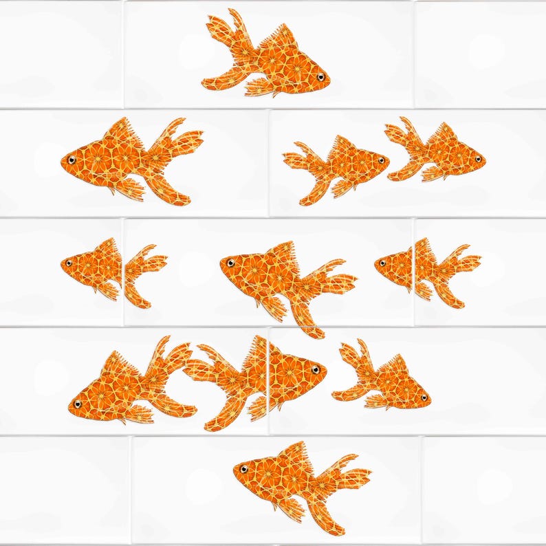 Gold Fish Tile Decal • Waterproof Vinyl Sticker • Colourful Mosaic Fish ...