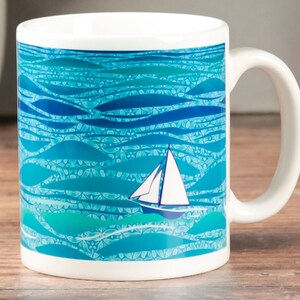 Sailing Away Mug, Seaside Mug, Blue Green Caribbean Sea Design ...