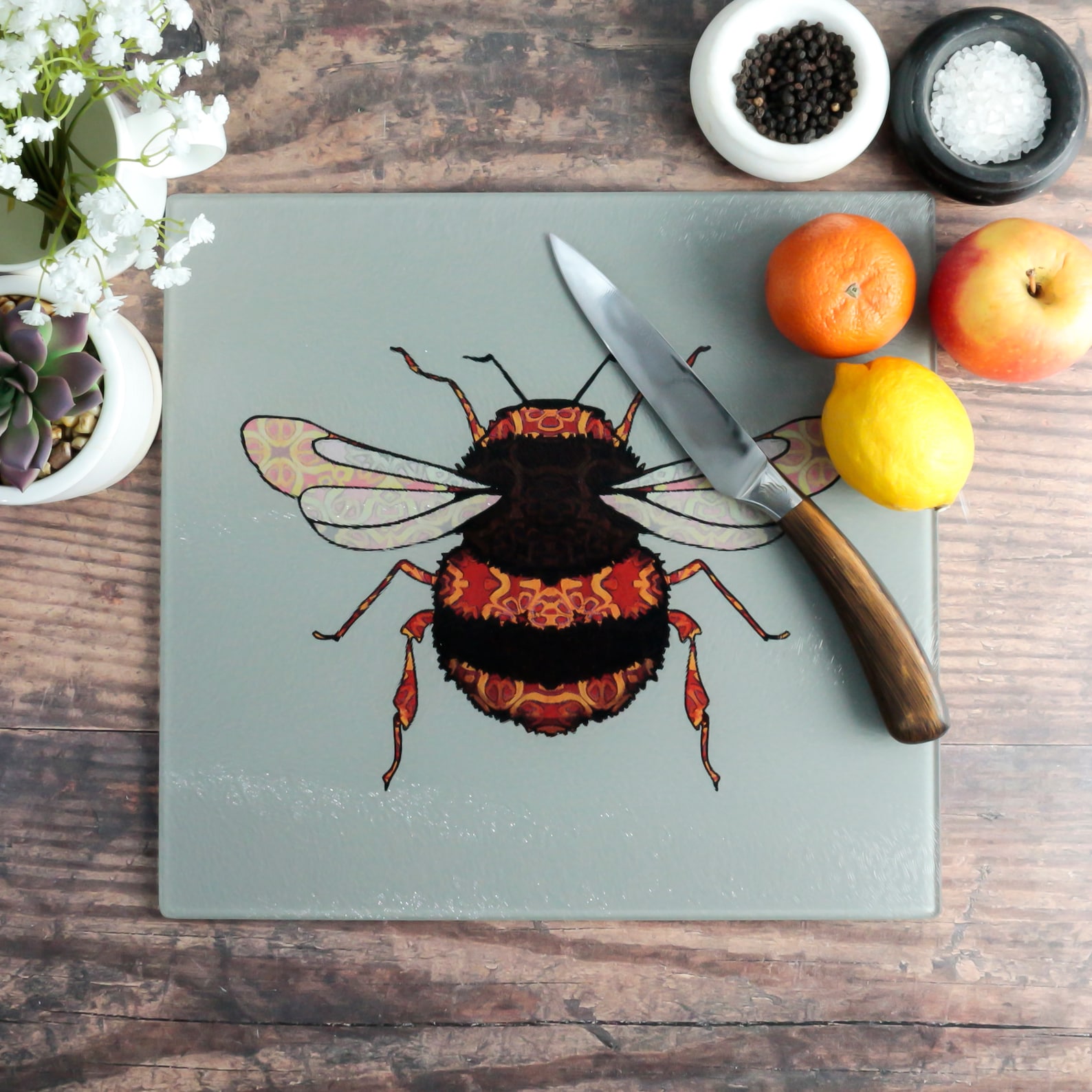 Bumble Bee Kitchen Chop Board Red Cream Heatproof Pan Stand - Etsy