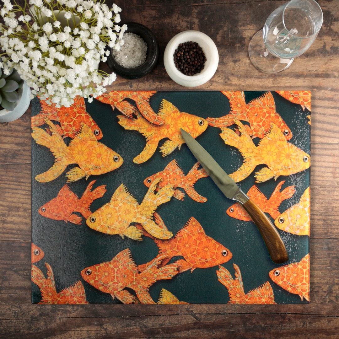 Goldfish Chopping Board, Gold Fish Worktop Protector, Large Heatproof ...