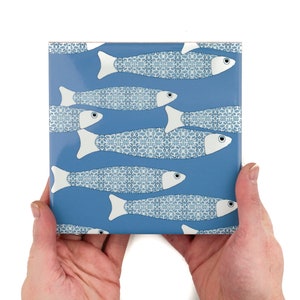 Sky-blue Fish Tile, Ocean Tile Feature Wall, Fish Decor, Pattern ...